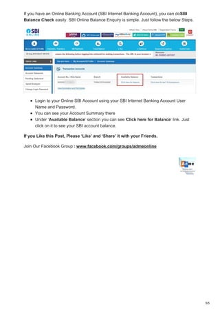SBI Balance Enquiry [How to register mobile number in SBI] | PDF