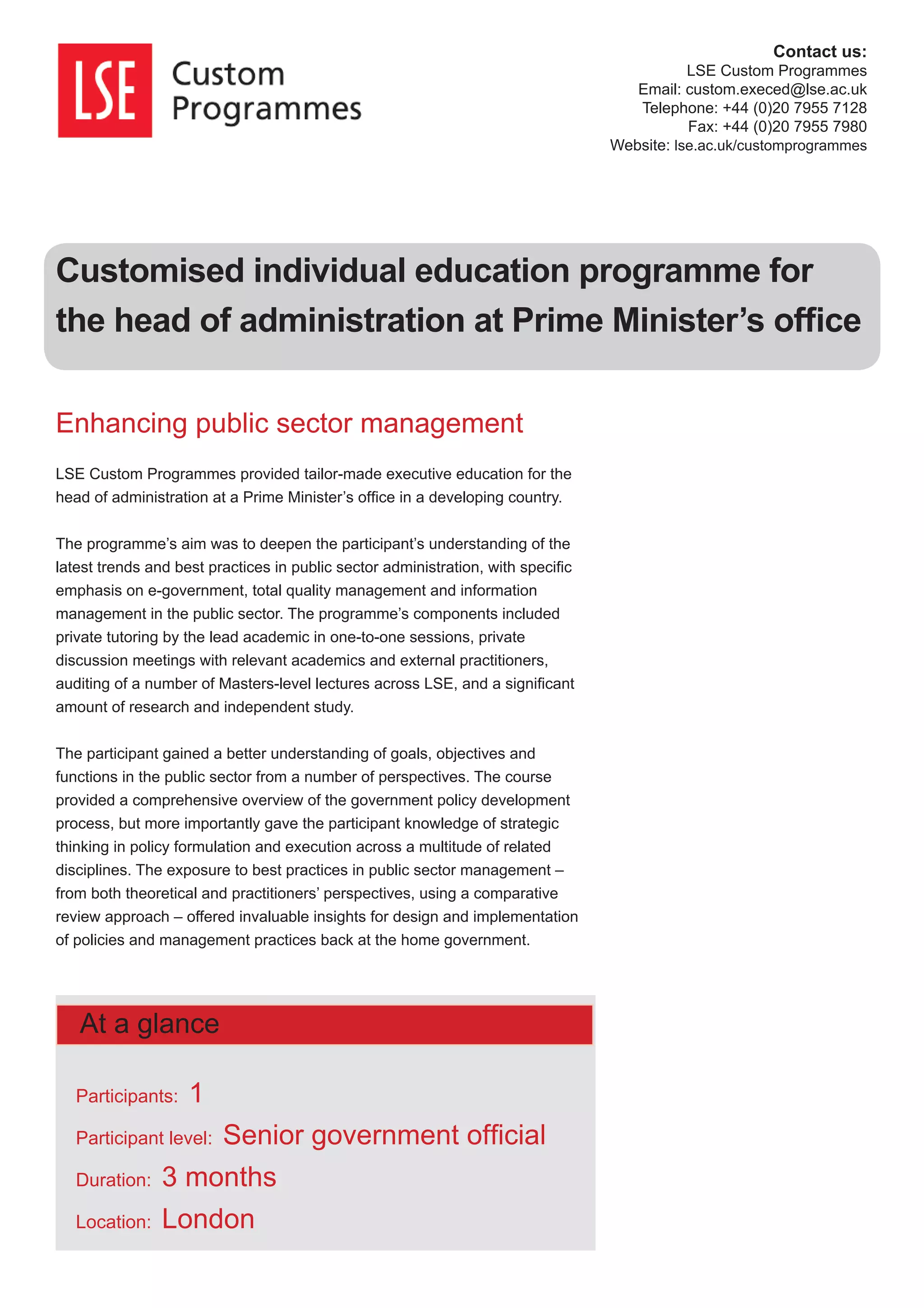 Customised individual education programme for the head of ...
