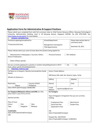 Admin form | DOC | Resume Writing and Advice | Job Search