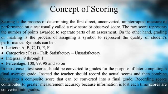 Administering a test, scoring - grading vs marks | PPTX | Standardized ...