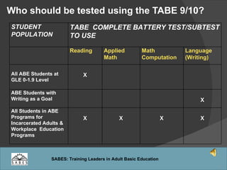 Administering & scoring tabe 9 10 | PPT