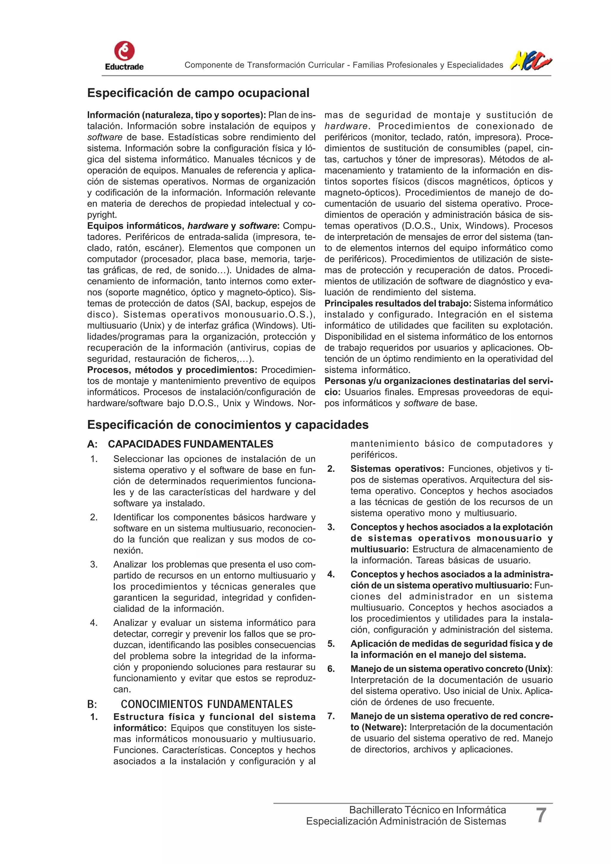 Perfil del Bachiller Tecnico en Administración de Sistemas | PDF