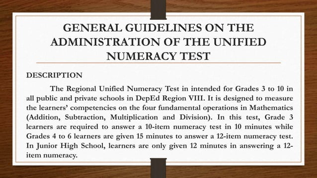 Administration-of-Unified-Numeracy-Test.pptx | Standardized Testing ...