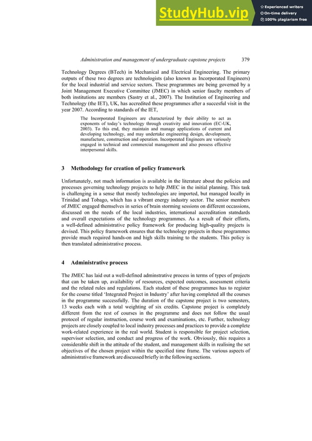 Administration And Management Of Undergraduate Capstone Projects In Joint Degree Technology ...