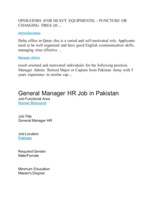 Administration head job in pakistan | DOCX