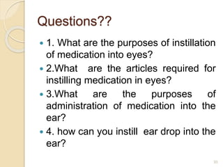Administration of Medications into Eye and Ear- Topical Application | PPTX