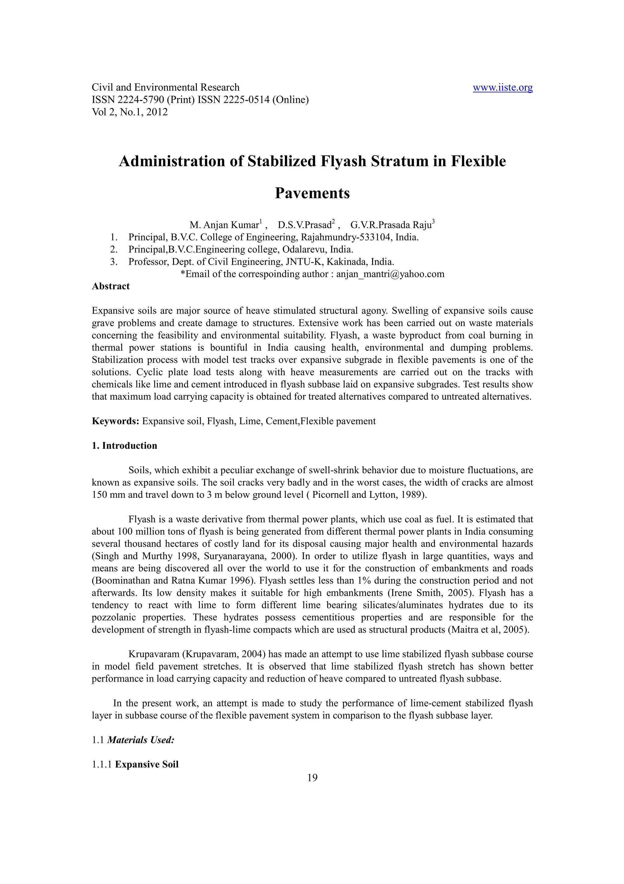 Administration of stabilized flyash stratum in flexible pavements | PDF
