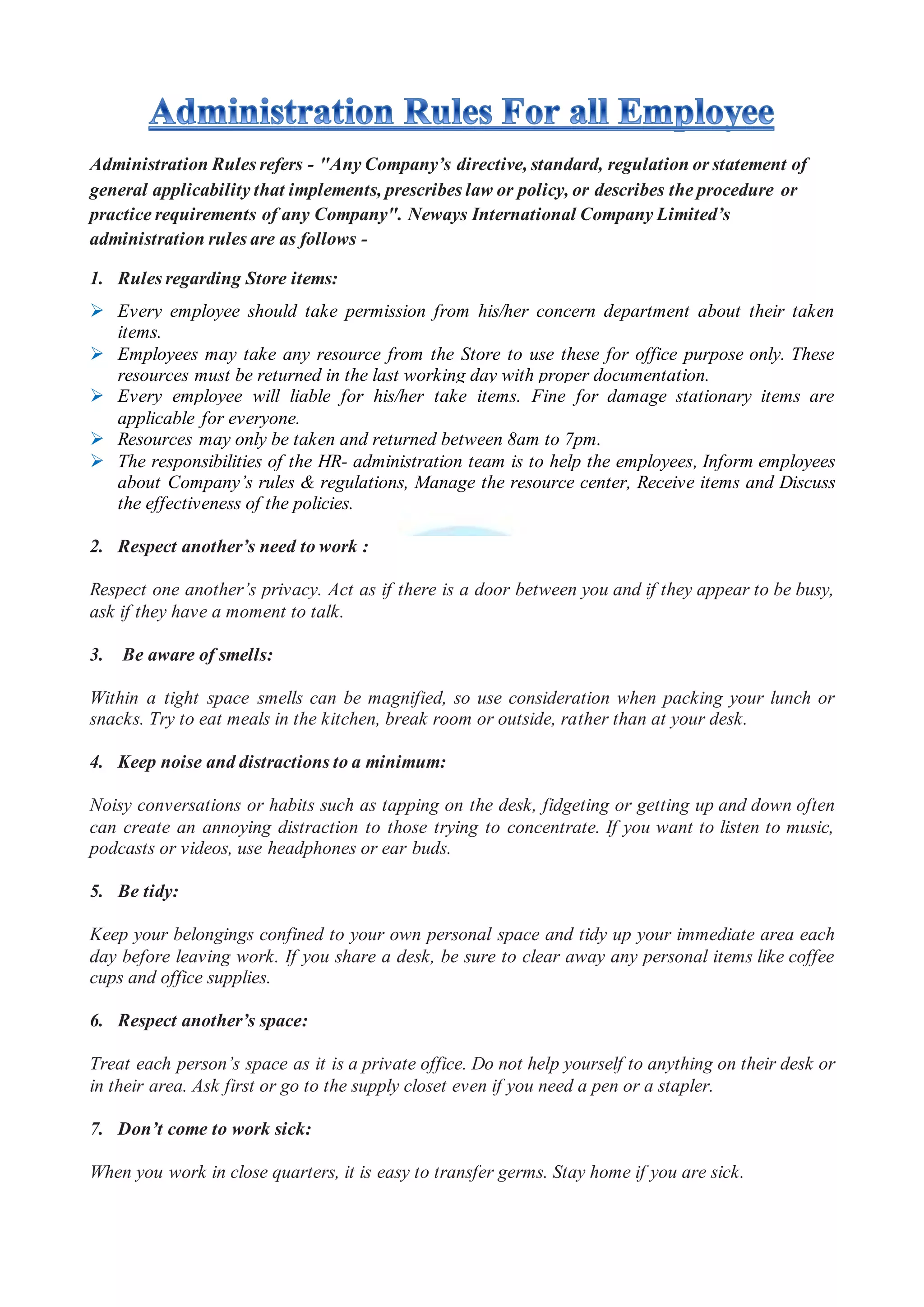Administration rules for all employees | DOCX