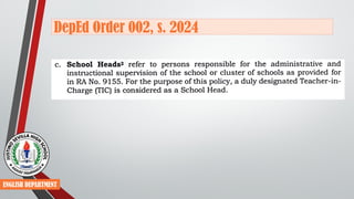 Information Dissemination of DepEd Order 002, s. 2024 and DepEd Order ...