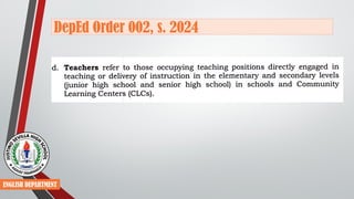 Information Dissemination of DepEd Order 002, s. 2024 and DepEd Order ...