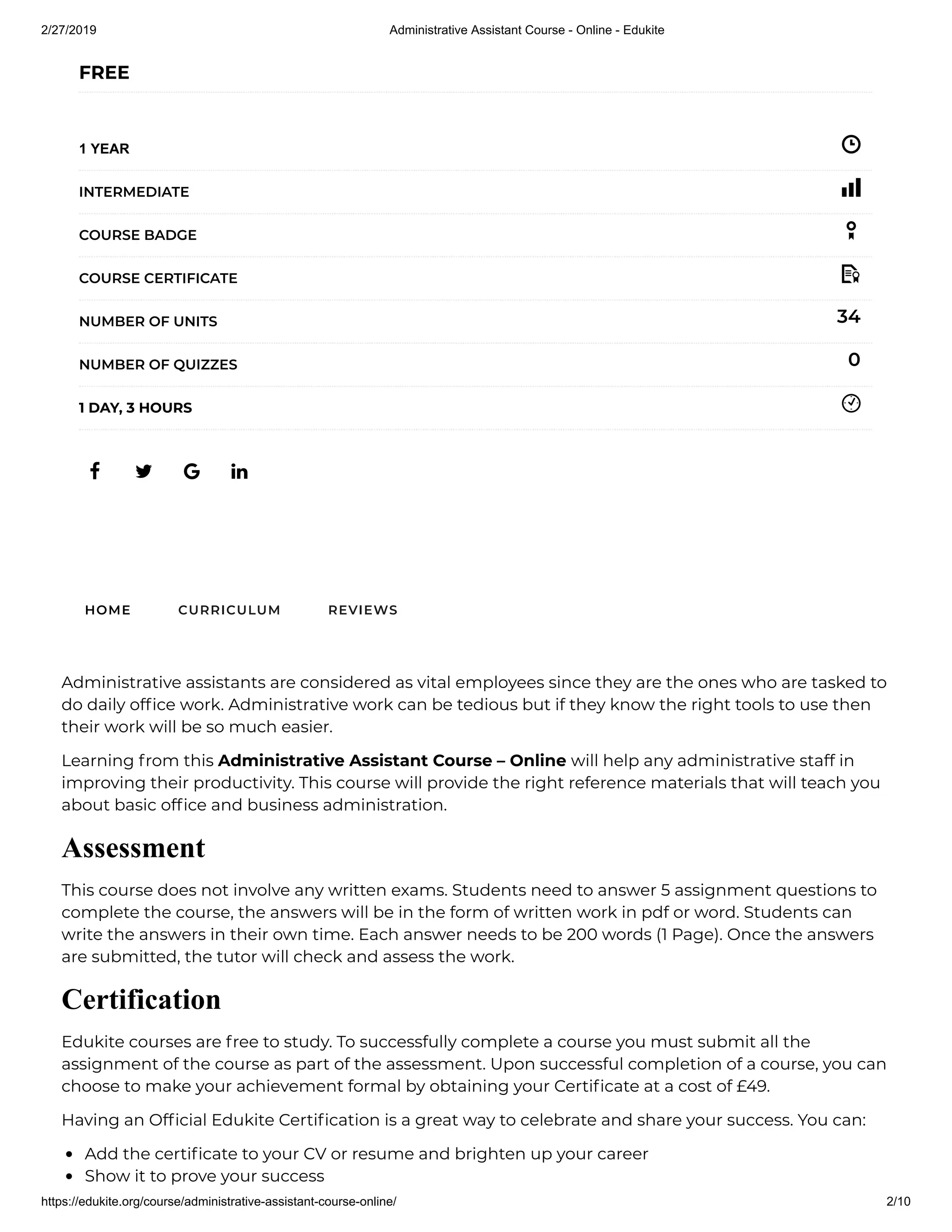 Administrative assistant course online - edukite | PDF