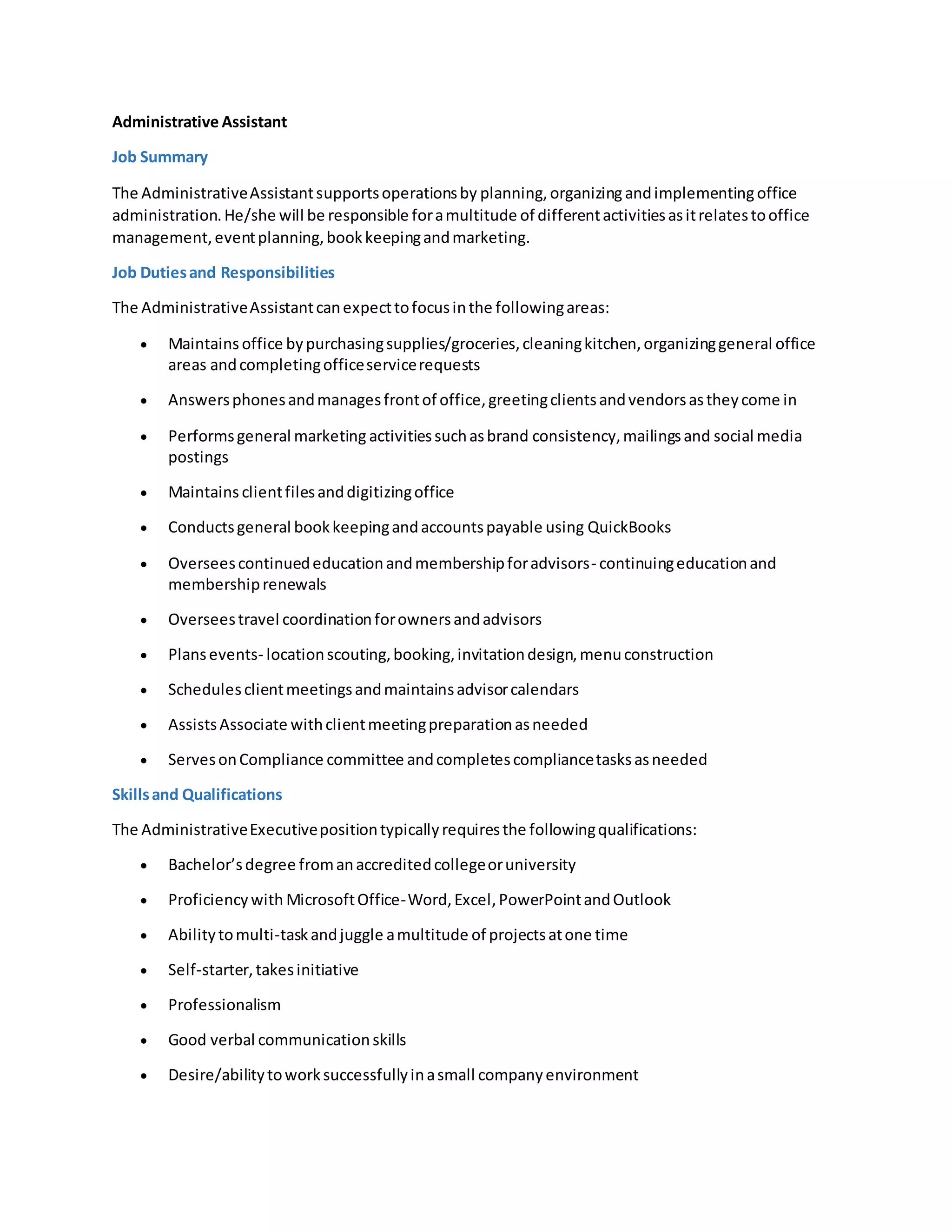 Administrative Assistant Job Description | PDF