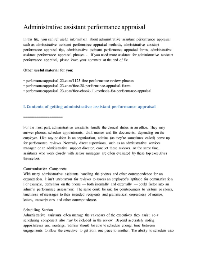 Administrative assistant performance appraisal | PDF
