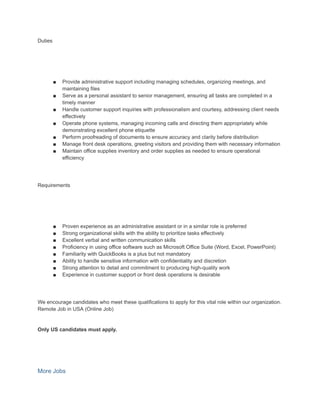Administrative Assistant, Remote Job in USA (Online Job).pdf | Careers