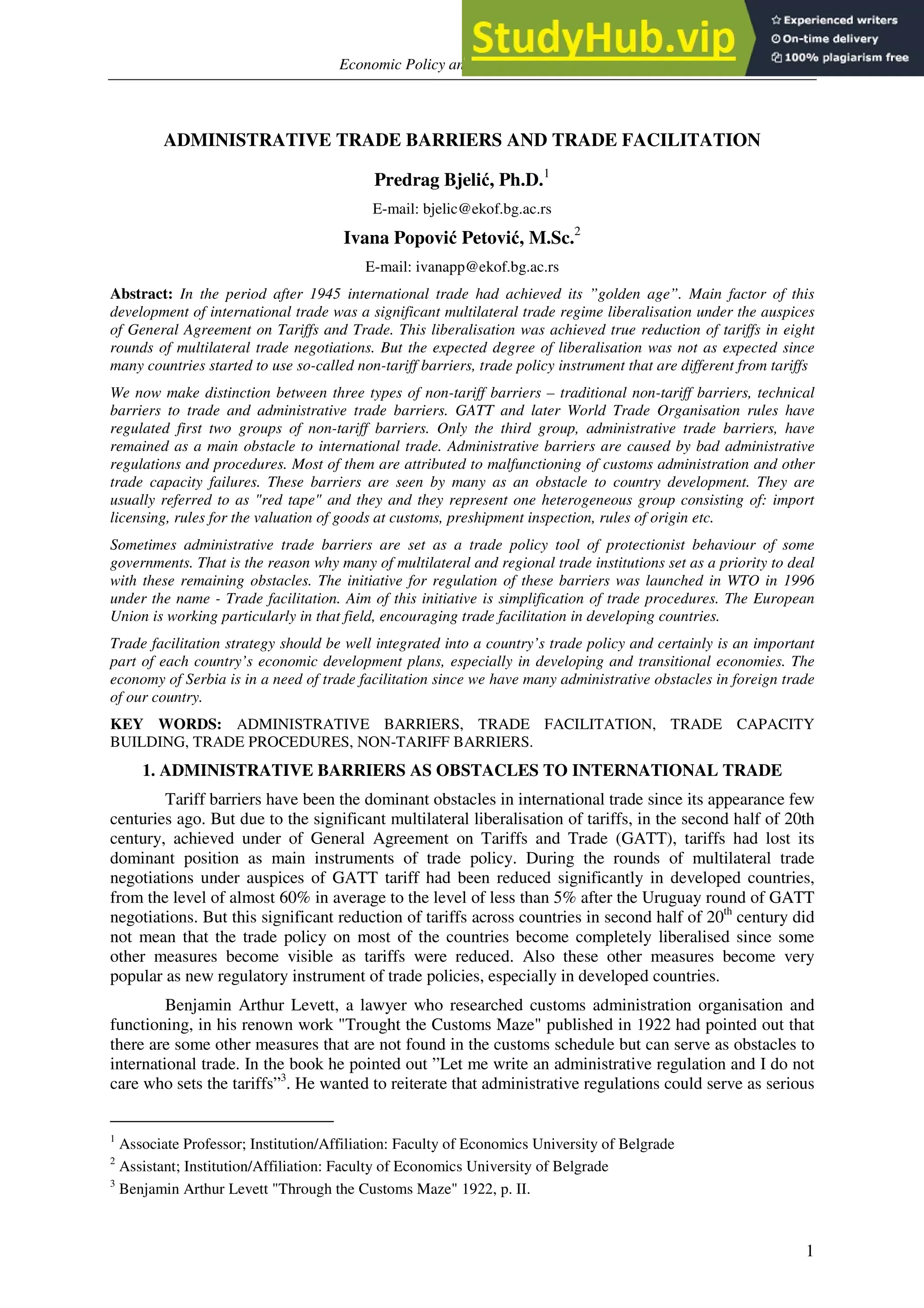 Administrative Barriers And Trade Facilitation | PDF | Financial ...