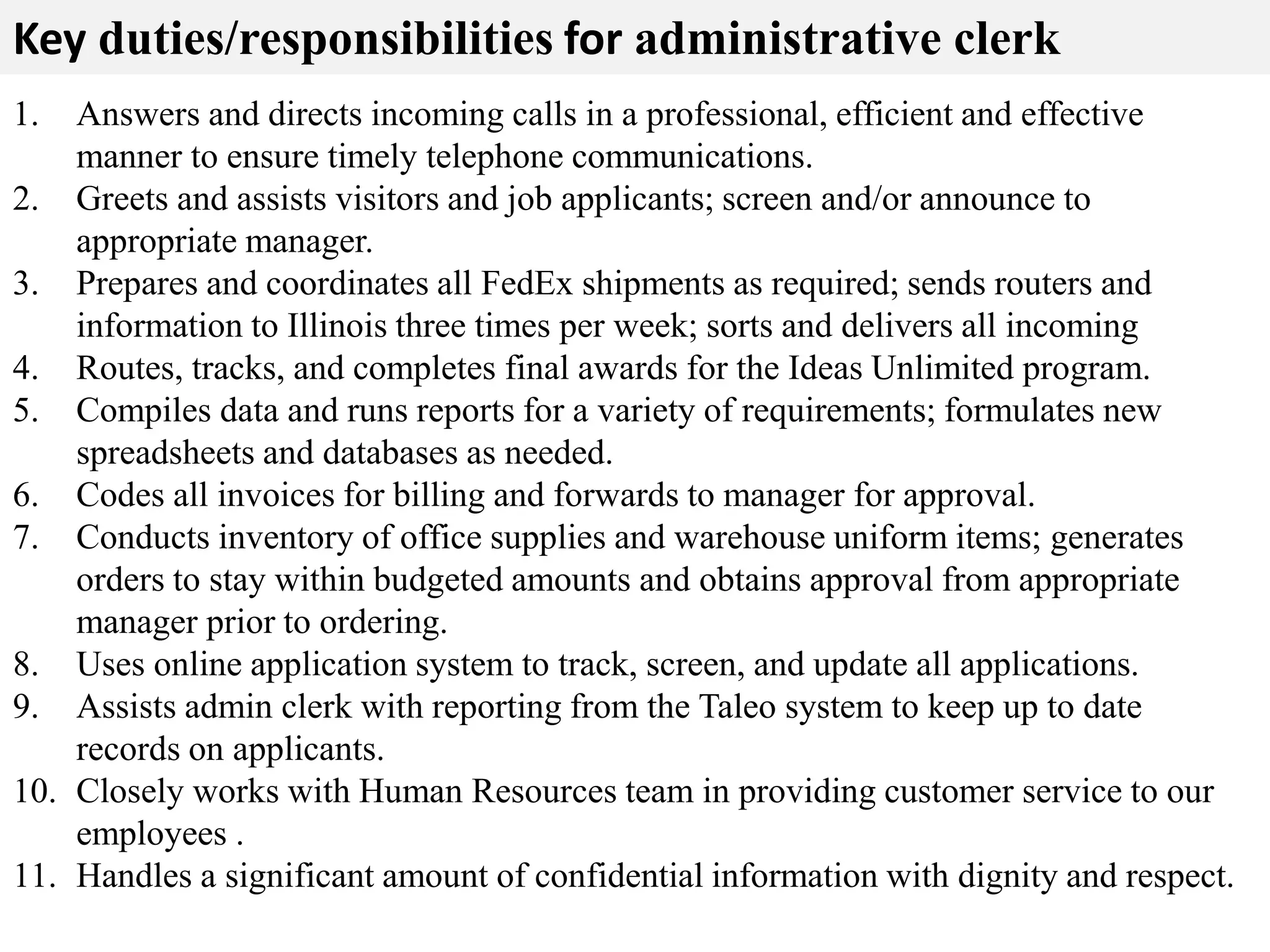 Administrative clerk job description | PPT