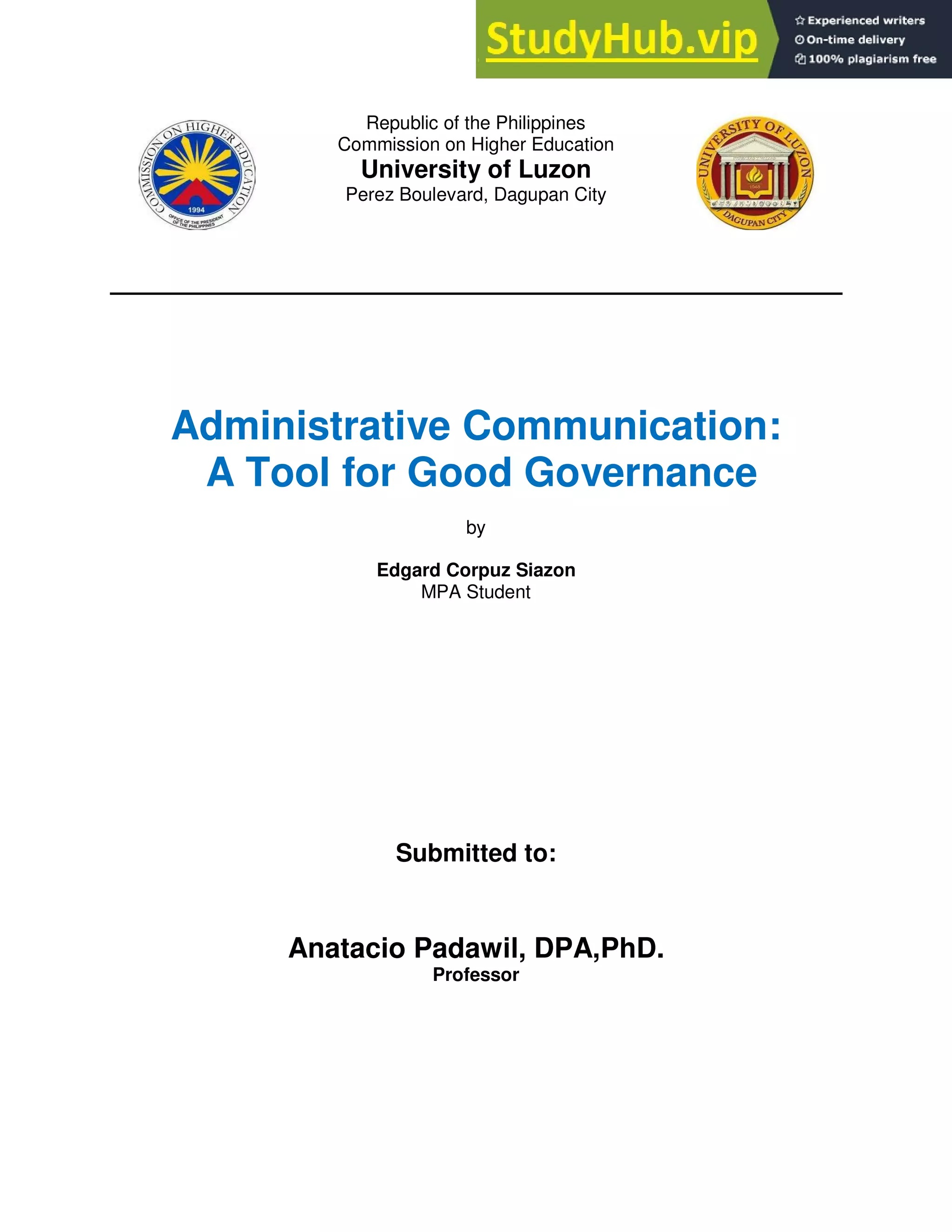 Administrative Communication A Tool For Good Governance | PDF