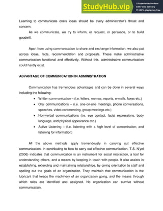 Administrative Communication A Tool For Good Governance | PDF