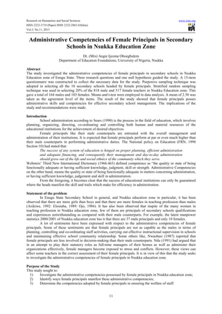 Administrative competencies of female principals in secondary schools ...