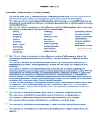 FLSA Administrative Exemption (Job Description Checklist) | DOC
