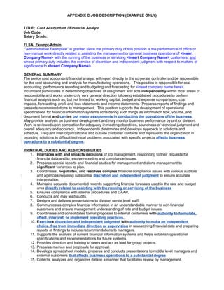 FLSA Administrative Exemption (Job Description Checklist) | DOC