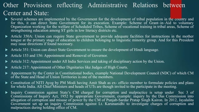 Administrative relationship between centre and state | PPTX | Political ...