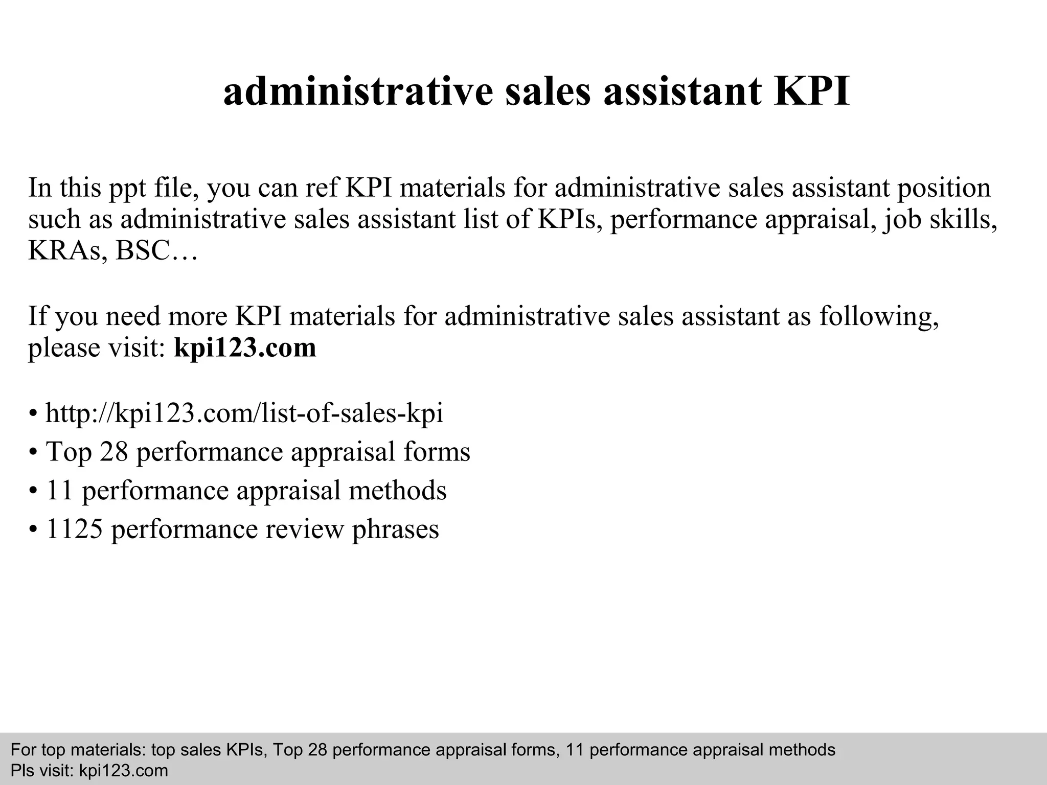Administrative sales assistant kpi | PPT