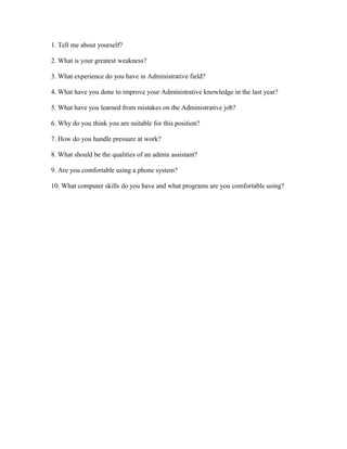 Administrative secretary interview questions and answers | DOC
