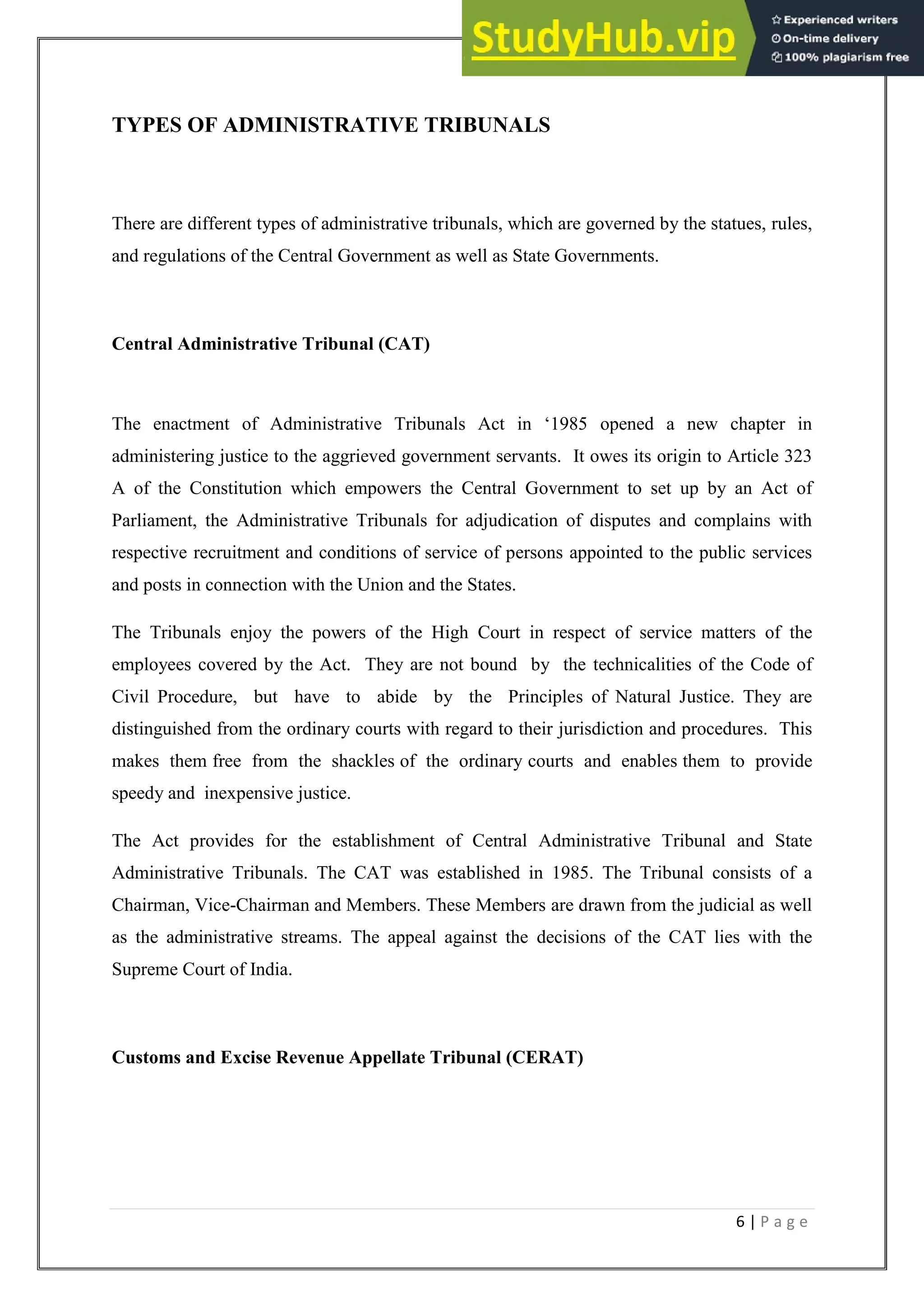 ADMINISTRATIVE TRIBUNALS OF INDIA A Study In The Light Of Decided Cases ...