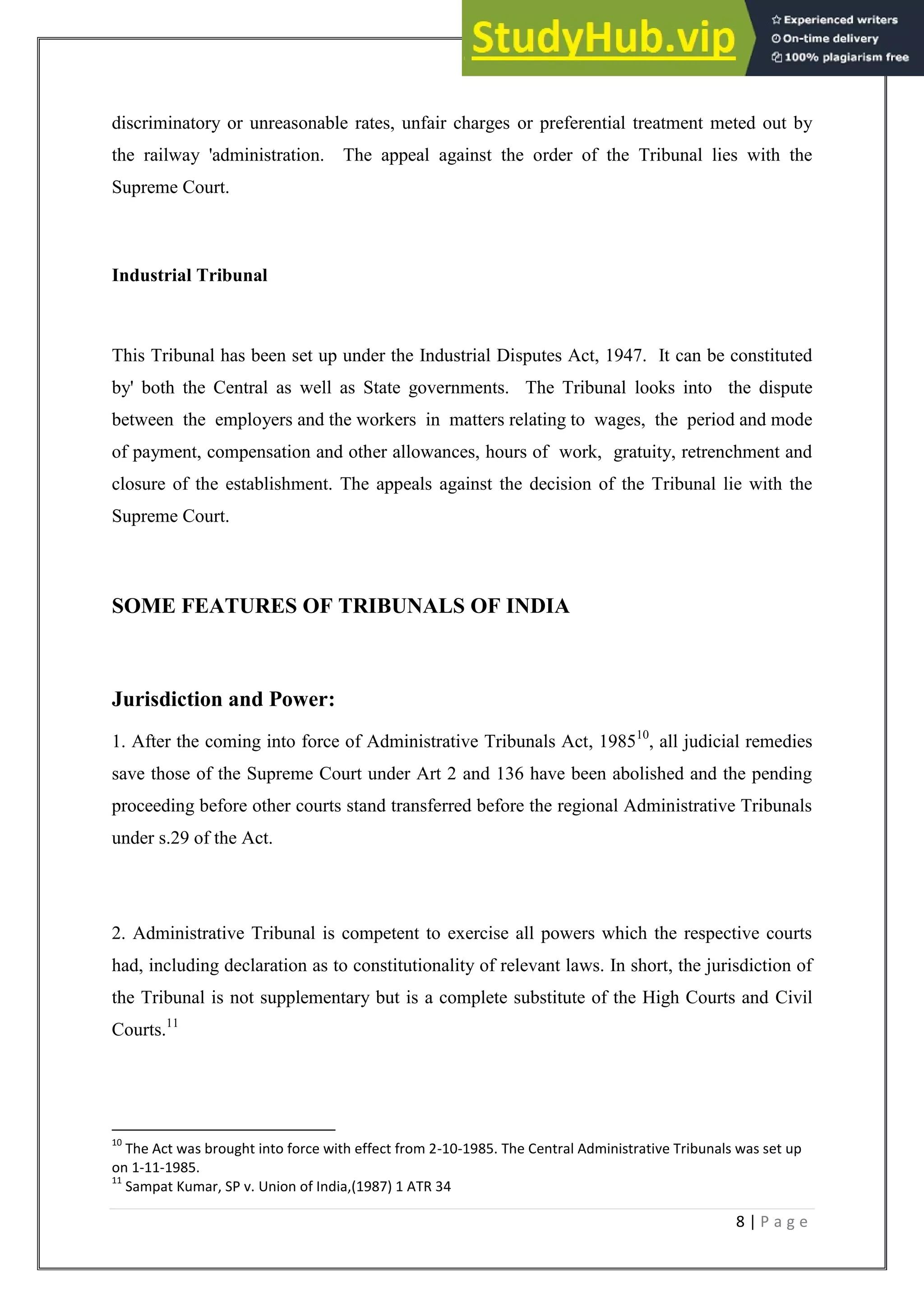 ADMINISTRATIVE TRIBUNALS OF INDIA A Study In The Light Of Decided Cases ...
