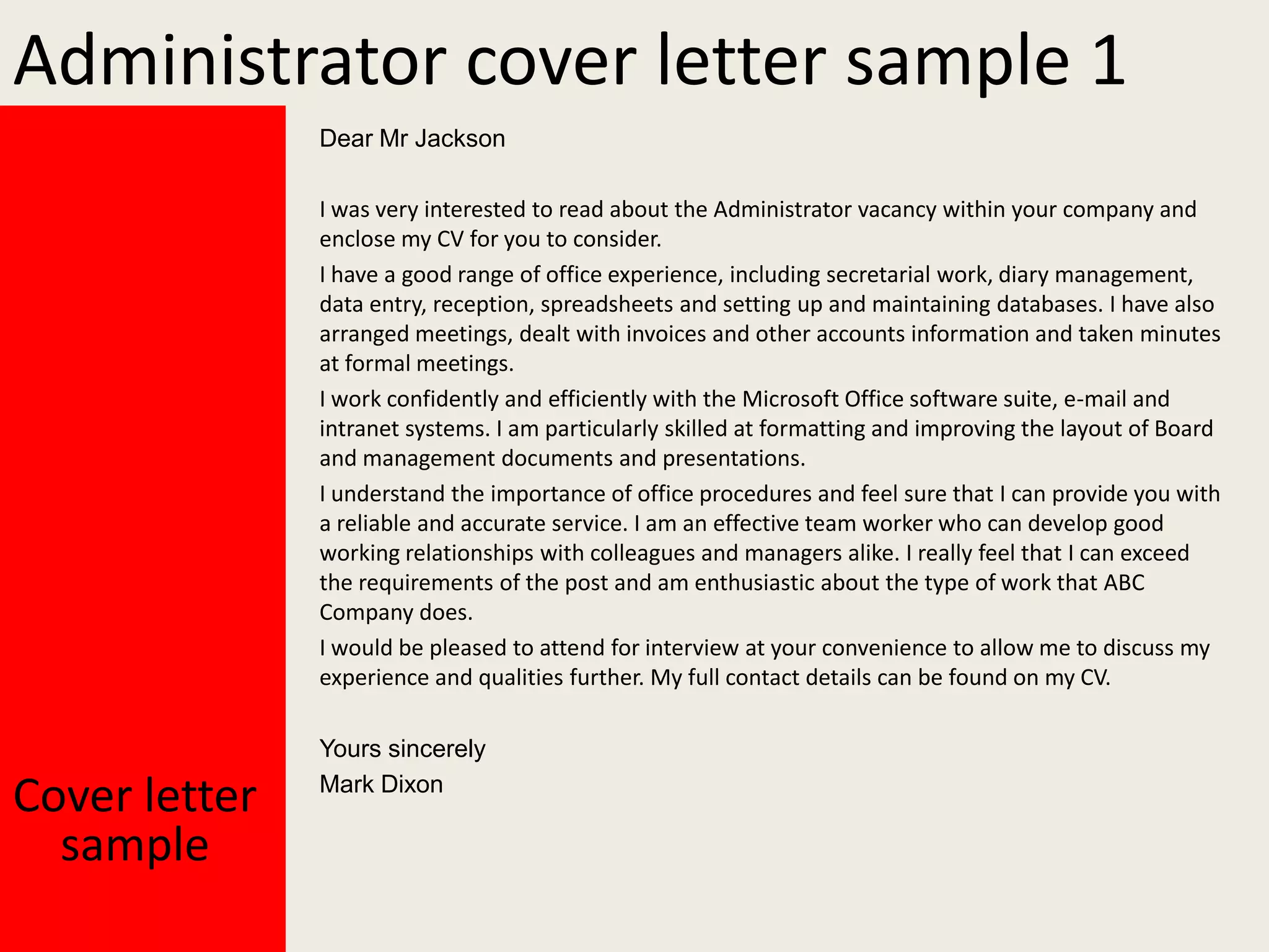 Administrator cover letter | PPTX