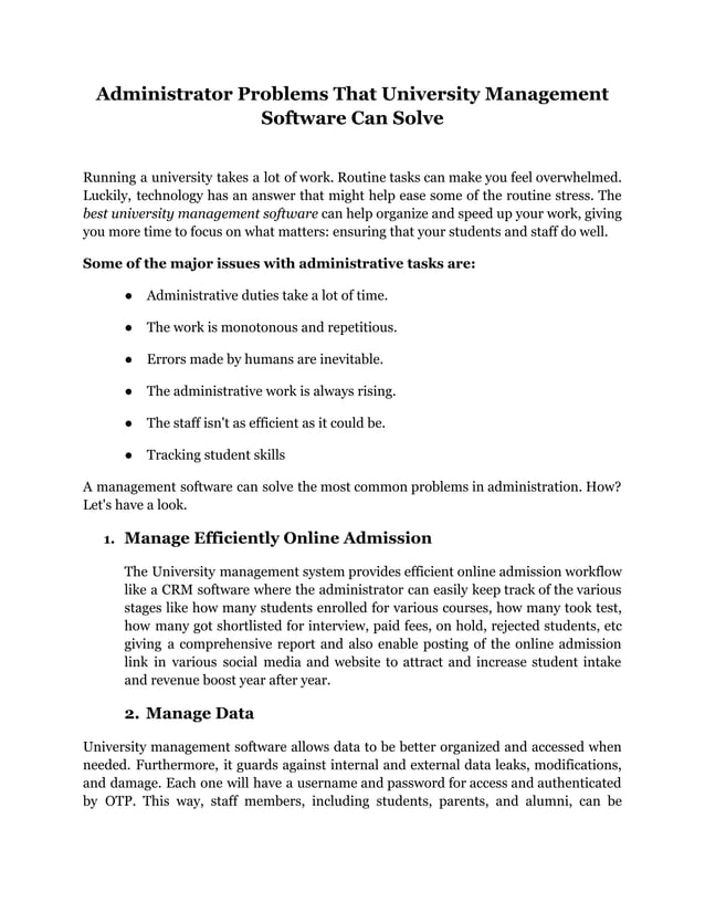 Administrator Problems That University Management Software Can Solve | PDF