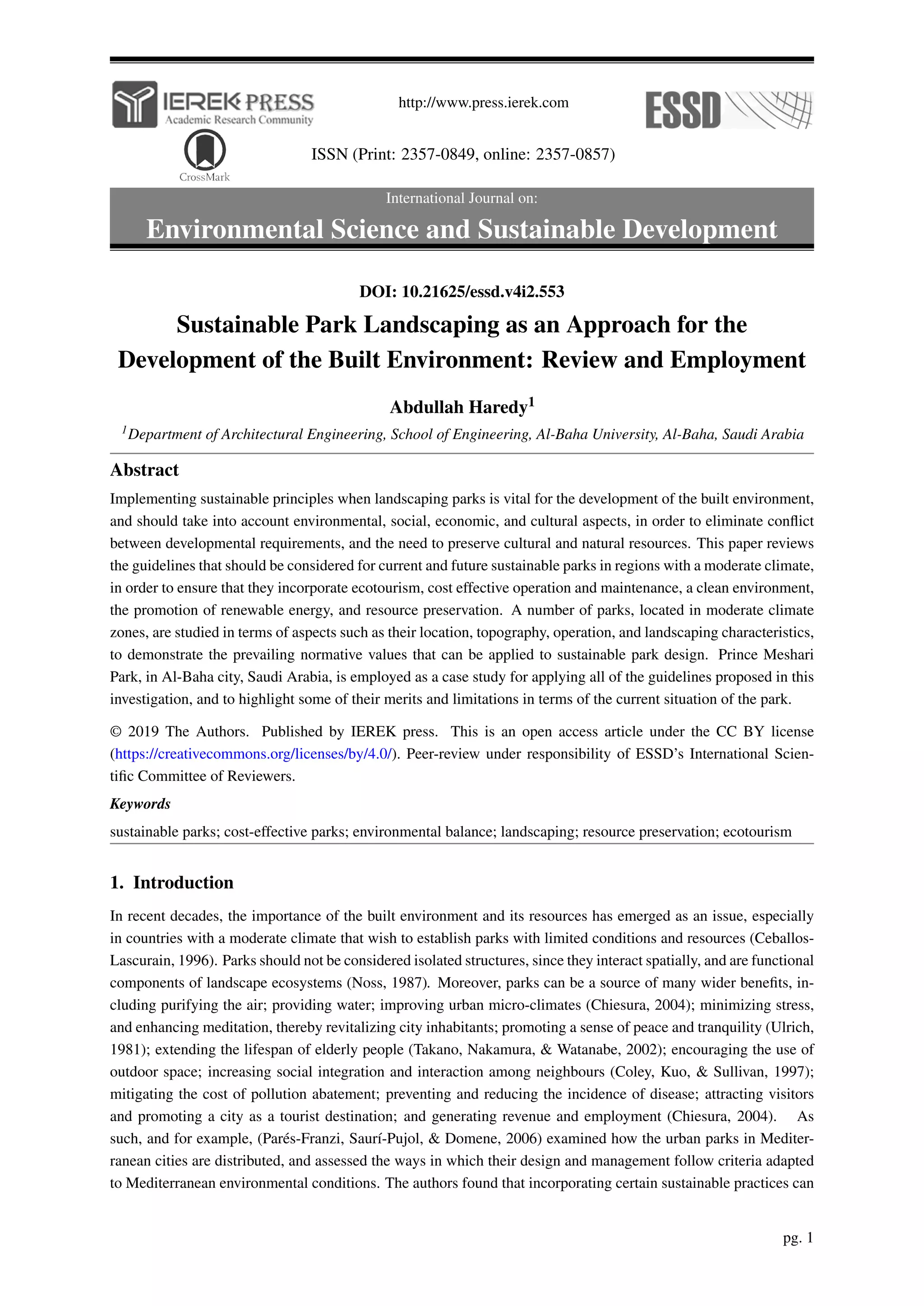 Sustainable Park Landscaping as an Approach for theDevelopment of the ...