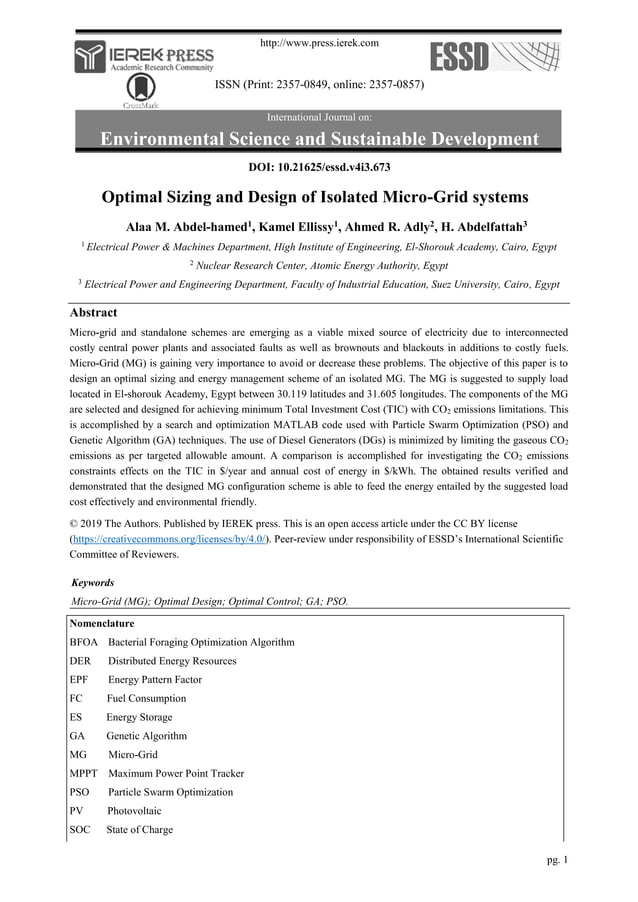 Optimal Sizing and Design of Isolated Micro-Grid systems | PDF