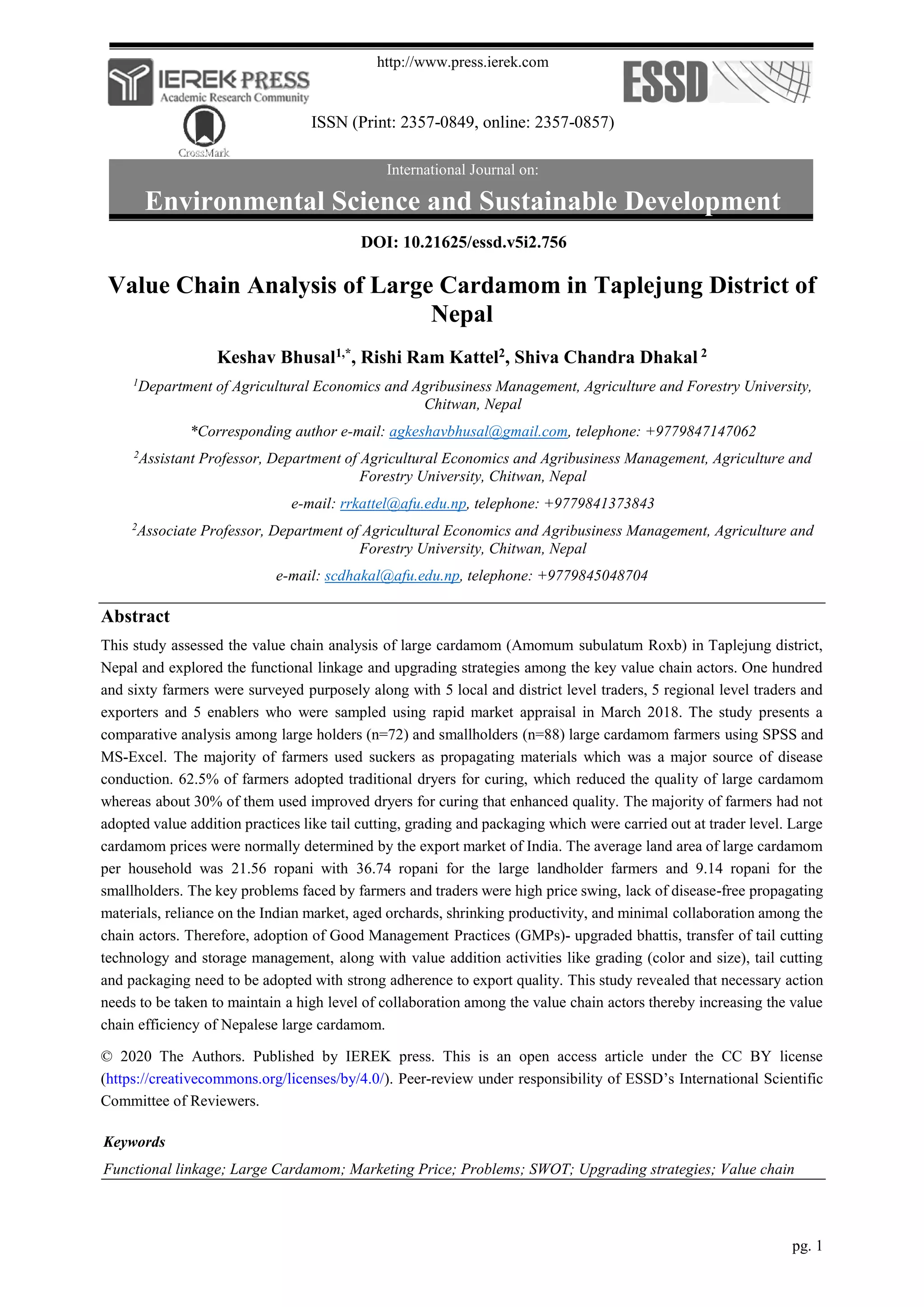 Value Chain Analysis of Large Cardamom in Taplejung District of Nepal ...