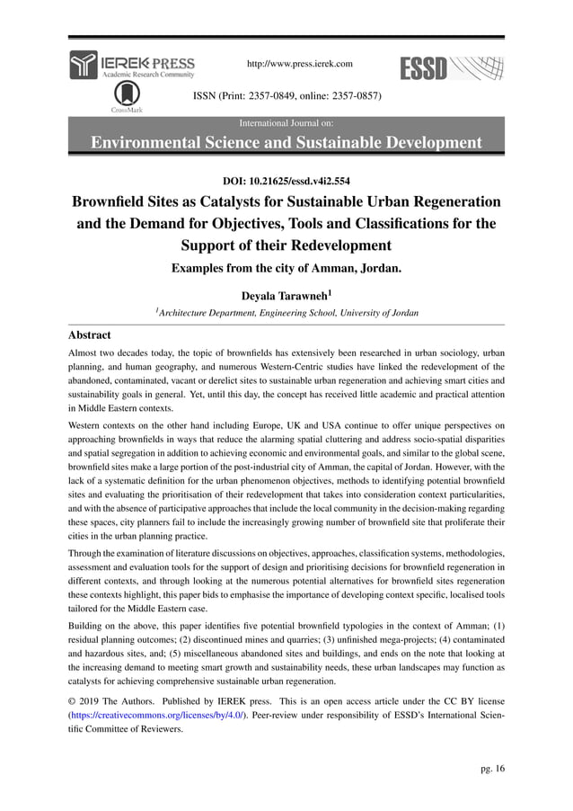 Brownfield Sites as Catalysts for Sustainable Urban Regenerationand the ...