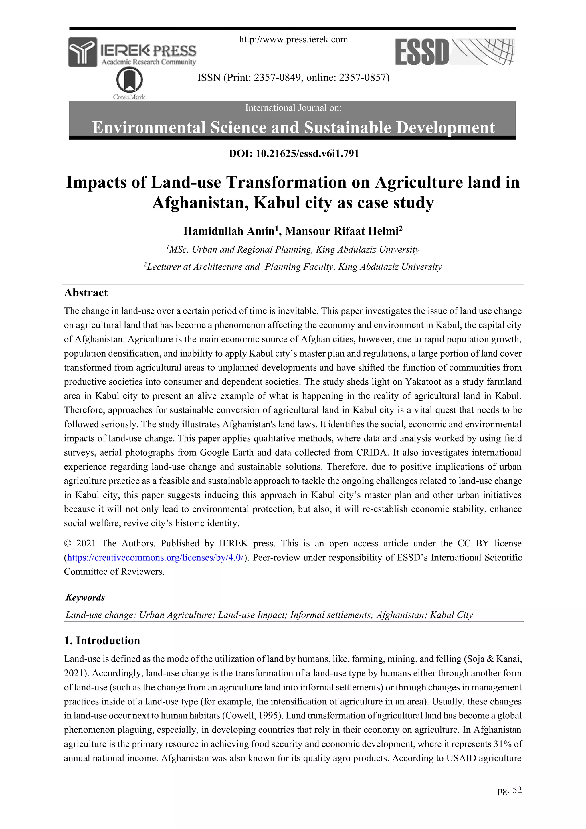 Impacts of Land-use Transformationon Agriculture land in Afghanistan ...