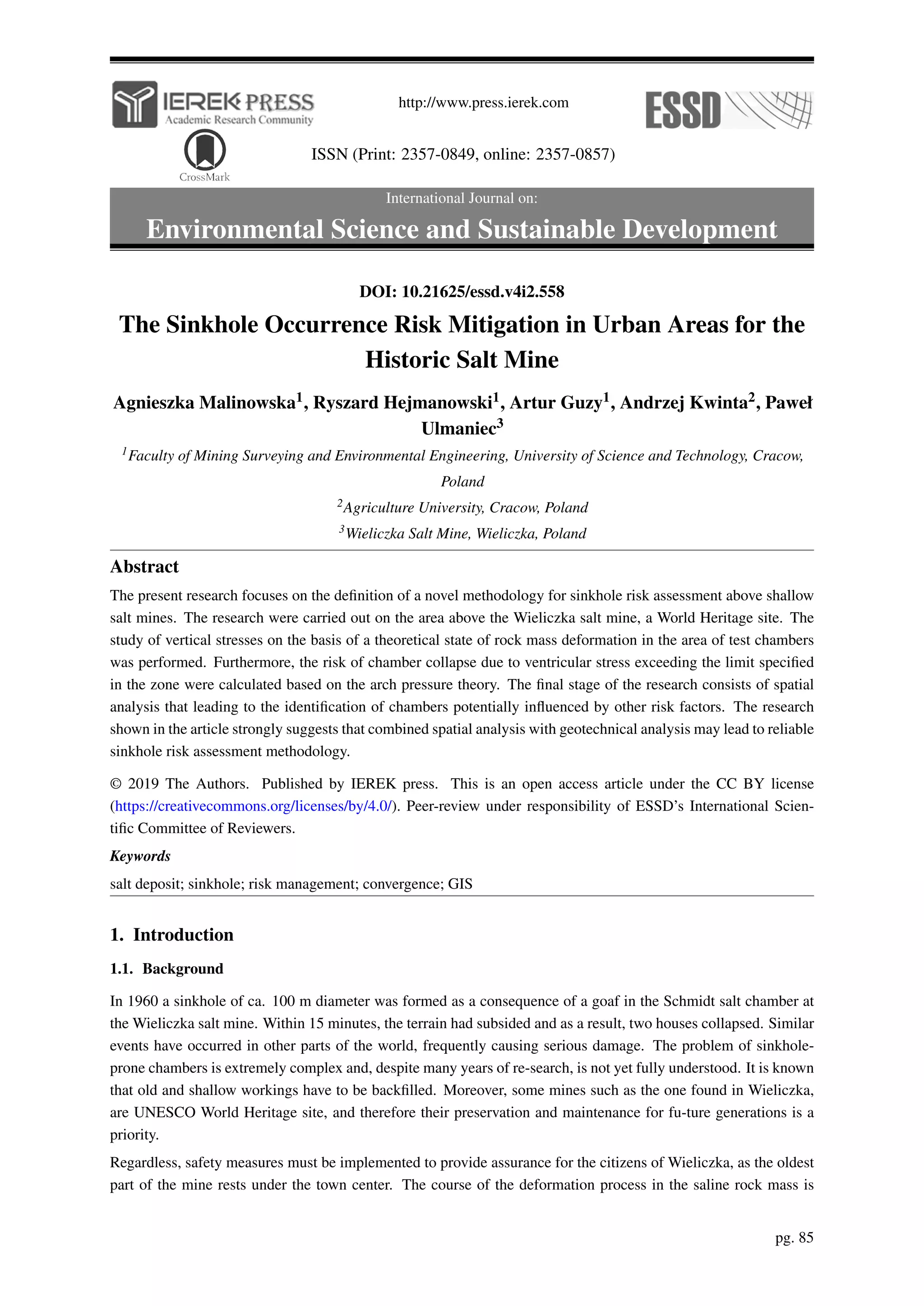 The Sinkhole Occurrence Risk Mitigation in Urban Areas for the Historic ...