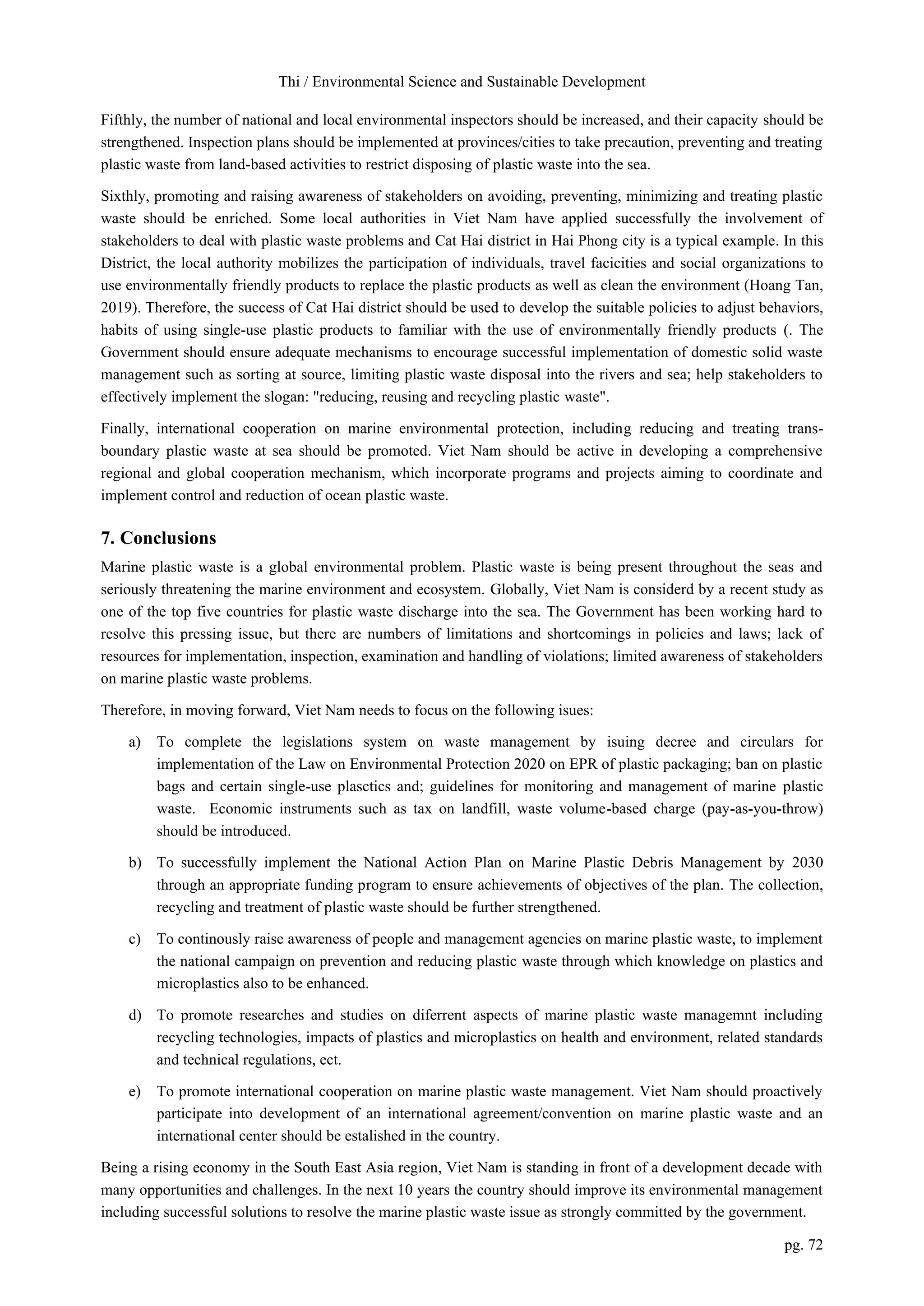 Management of Marine Plastic Waste Generated from Land-based Sources in ...