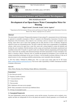 Development of an Open-Source Water Consumption Meter for Housing | PDF