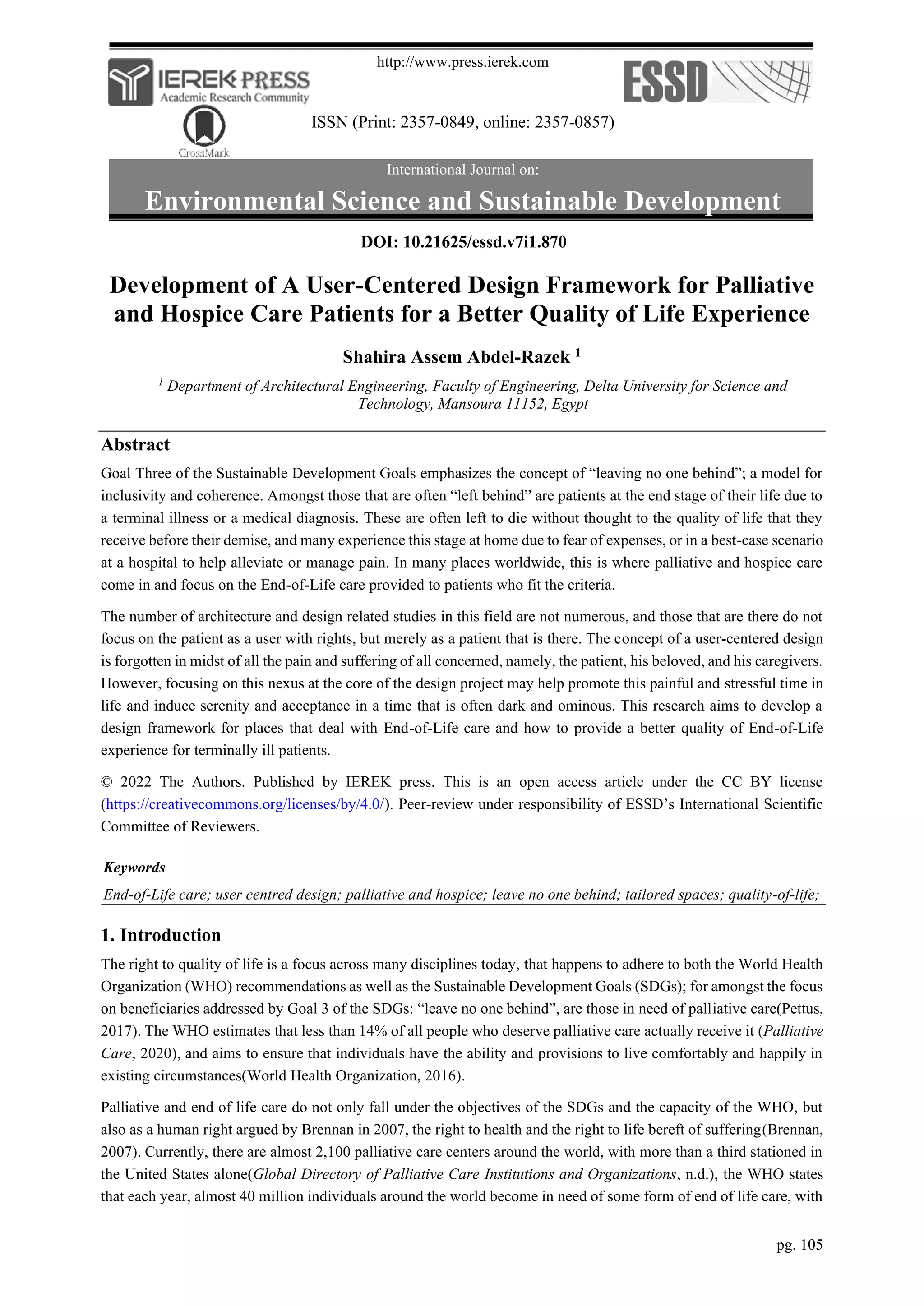 Development of A User-Centered Design Framework for Palliative and ...