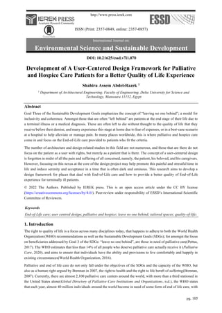 Development of A User-Centered Design Framework for Palliative and ...