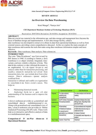 An Overview On Data Warehousing An Overview On Data Warehousing | PDF