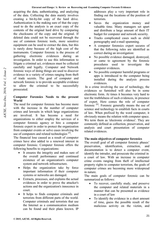 A Review on Recovering and Examining Computer Forensic Evidences | PDF