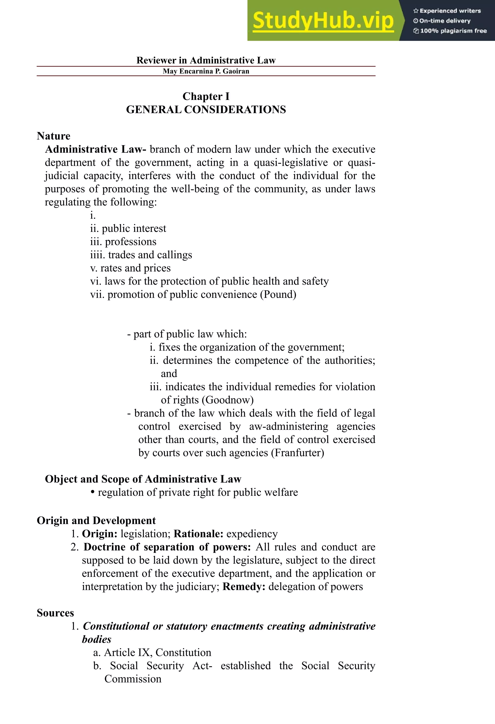 Admin Law By Agpalo Reviewer | PDF