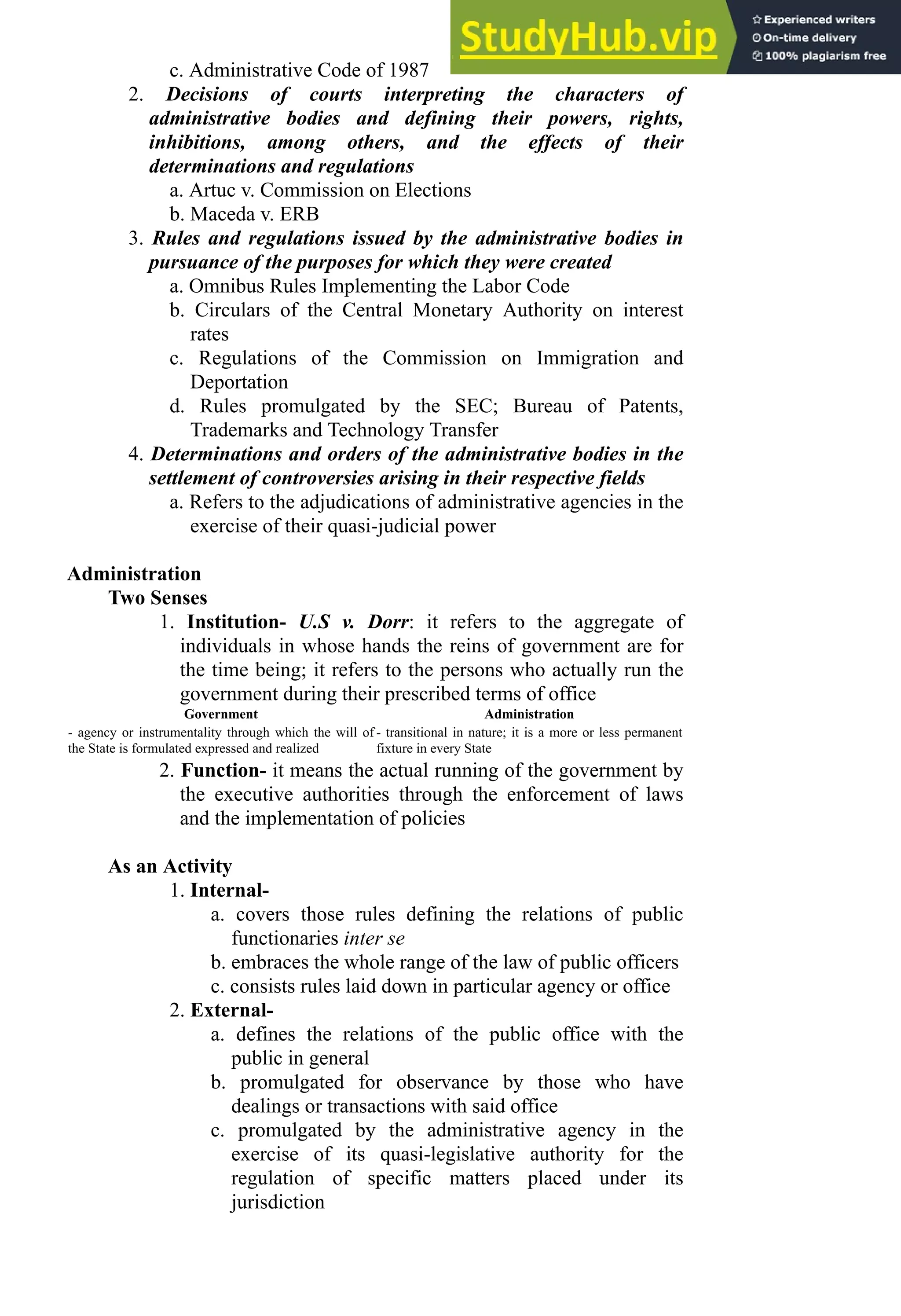 Admin Law By Agpalo Reviewer | PDF