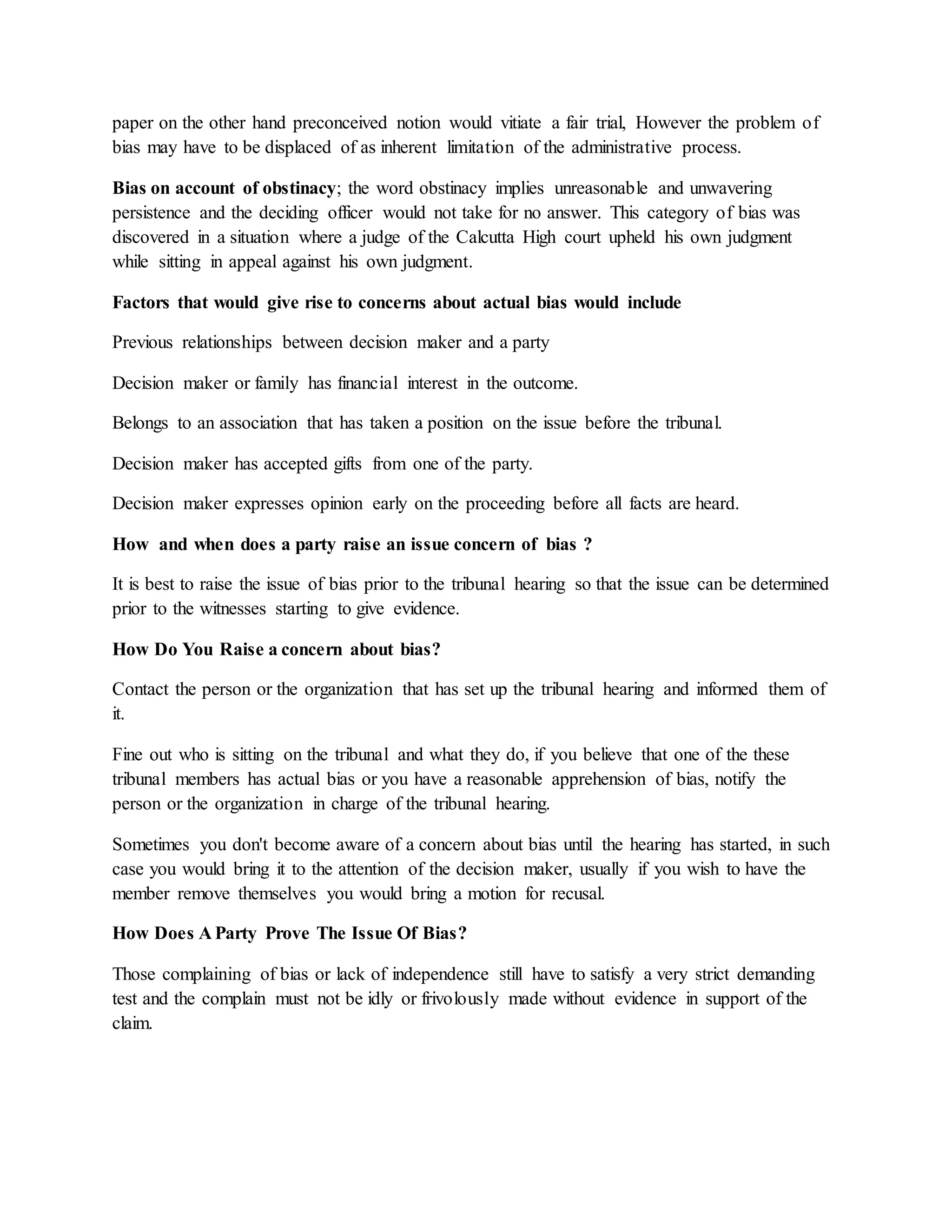 Admin law presentation on test of bias | DOCX