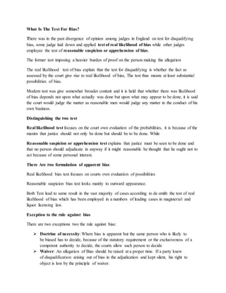 Admin law presentation on test of bias | DOCX