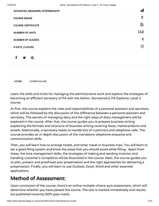 Admin, Secreterial & PA Diploma: Level 3 - St. Pauls College | PDF | Business | Business and Finance