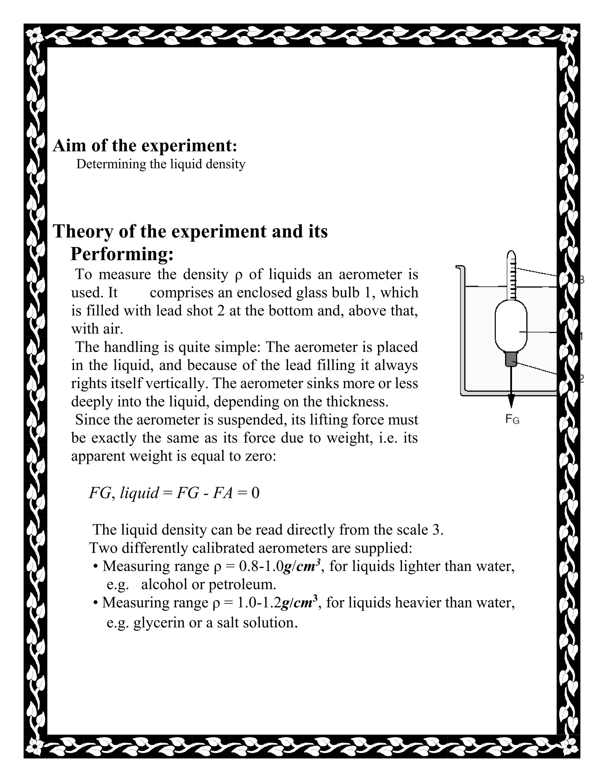 fluid lab. no.1 Aerometer or Hydrometer | PDF